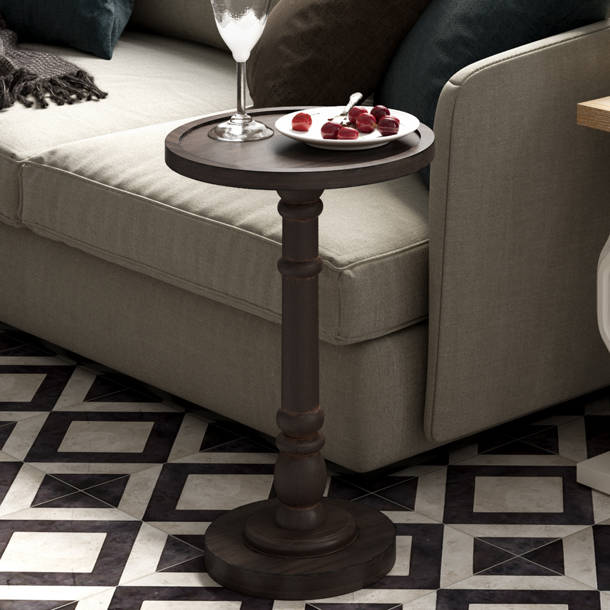 COZAYH STKT Pedestal Small Drinking Table, Farmhouse Round Tray Top End Table, Distressed Brown ...